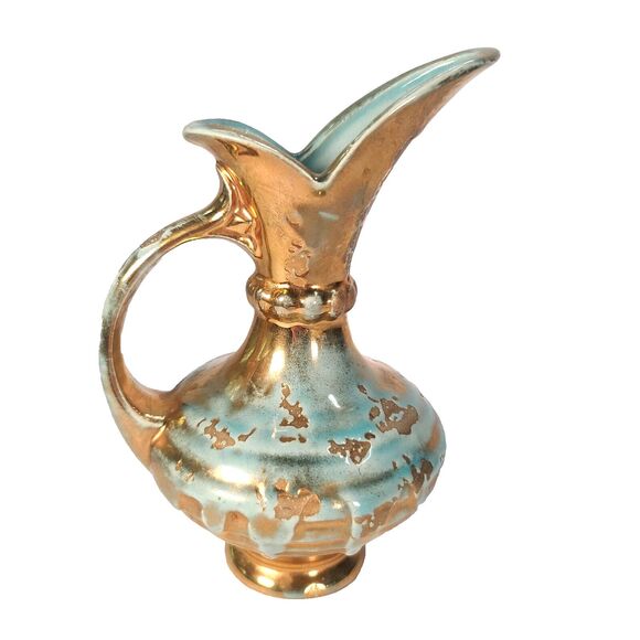 Accents | Vintage Savoy Weeping Gold Pitcher Ewe Turquoise And Gold ...